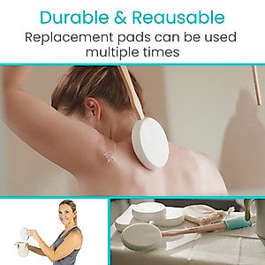 Vive Back Lotion Applicator Replacement Pads (6 Pack) - Long Reach Handle Loofah Sponge Shower Scrubber for Self Application - Body Bath Wash Brush for Skin Cream, Suntan, Tanning, Aloe - Men, Women