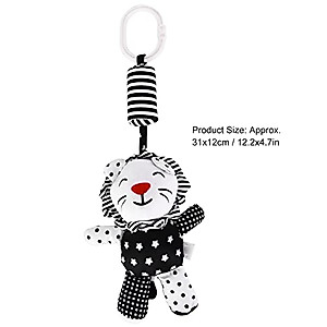 Baby Hanging Rattle Toys, Black and White Stripe Stroller Plush Wind Chimes Toys for Infants Car Bed Crib(Black and White Striped Lion Pendant)