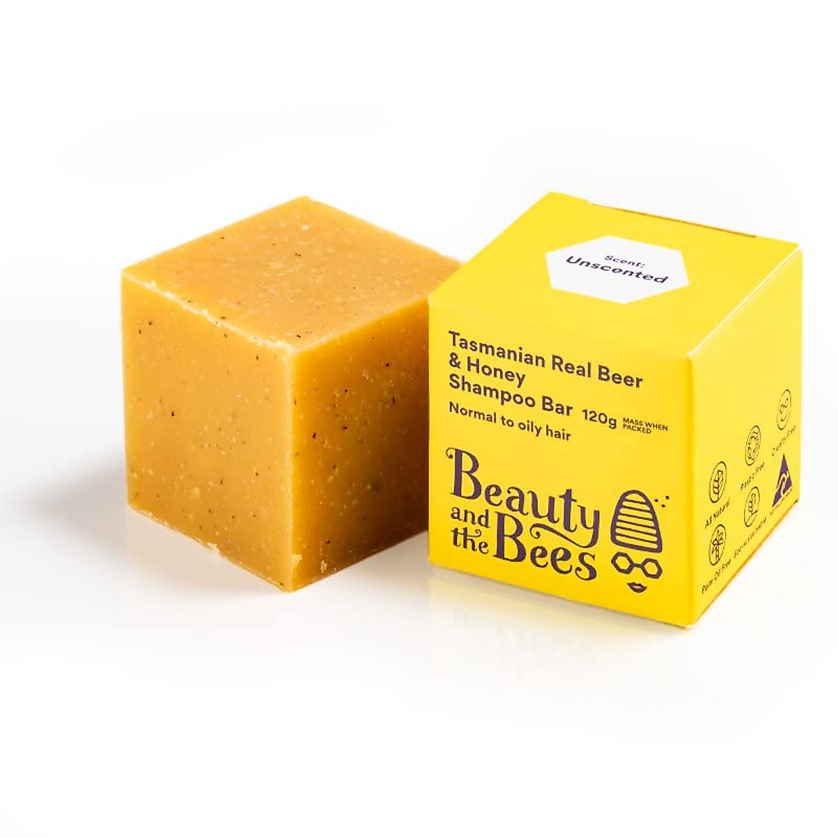 Beauty and the Bees Tasmanian Real Beer & Honey Shampoo Bar - UNSCENTED for Sensitive Skin