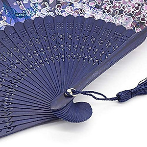 RAZZUM Decorative Folding Fans Silk Hand Fan Chinese Spun Silk Flower Printed Folding Fan Chinese Style Ladies Wind Craft Fan Silk Fan Cherry Fan Antiquity Fan (Color : 4)