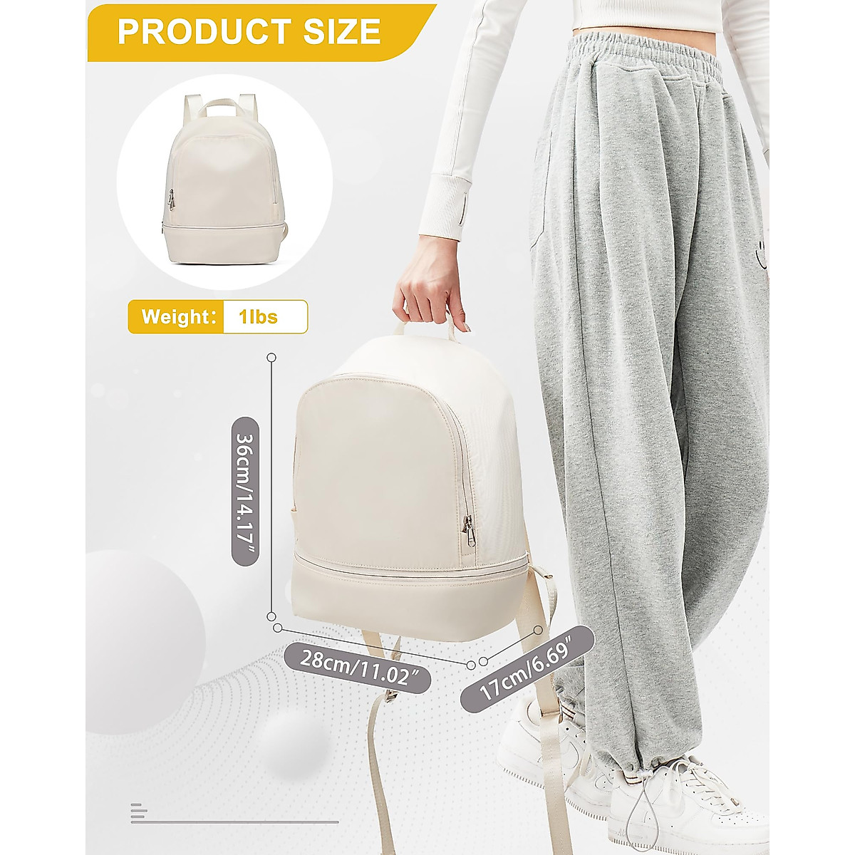 coofay Beige Gym Backpack With Shoe Compartment Small Waterproof Backpack Purse For Women Anti Theft Backpack For Women College Work Bag Mini Cute Backpack