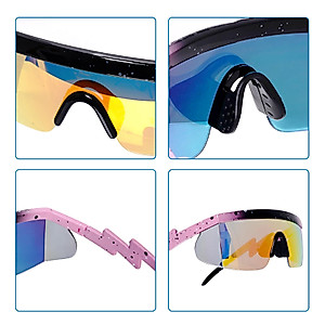 Tongcloud 3 Pair Unisex Retro Neon Retro Semi Rimless Sunglasses 80s 90s Zigzag Sunglasses Lens Rainbow Sunglasses Sport Semi Rimless Sunglasses for Men Women (Cool Color)