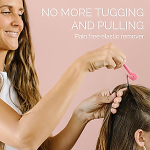 THE PONY PICK Hair Elastic Rubber Bands Cutter Tool – Easy To Use, Pain Free, No Hair Damage – Ponytail Cutter Tool for Kids & Toddlers (3 Packs of Pony Pick & 50 Clear Hair Elastics)