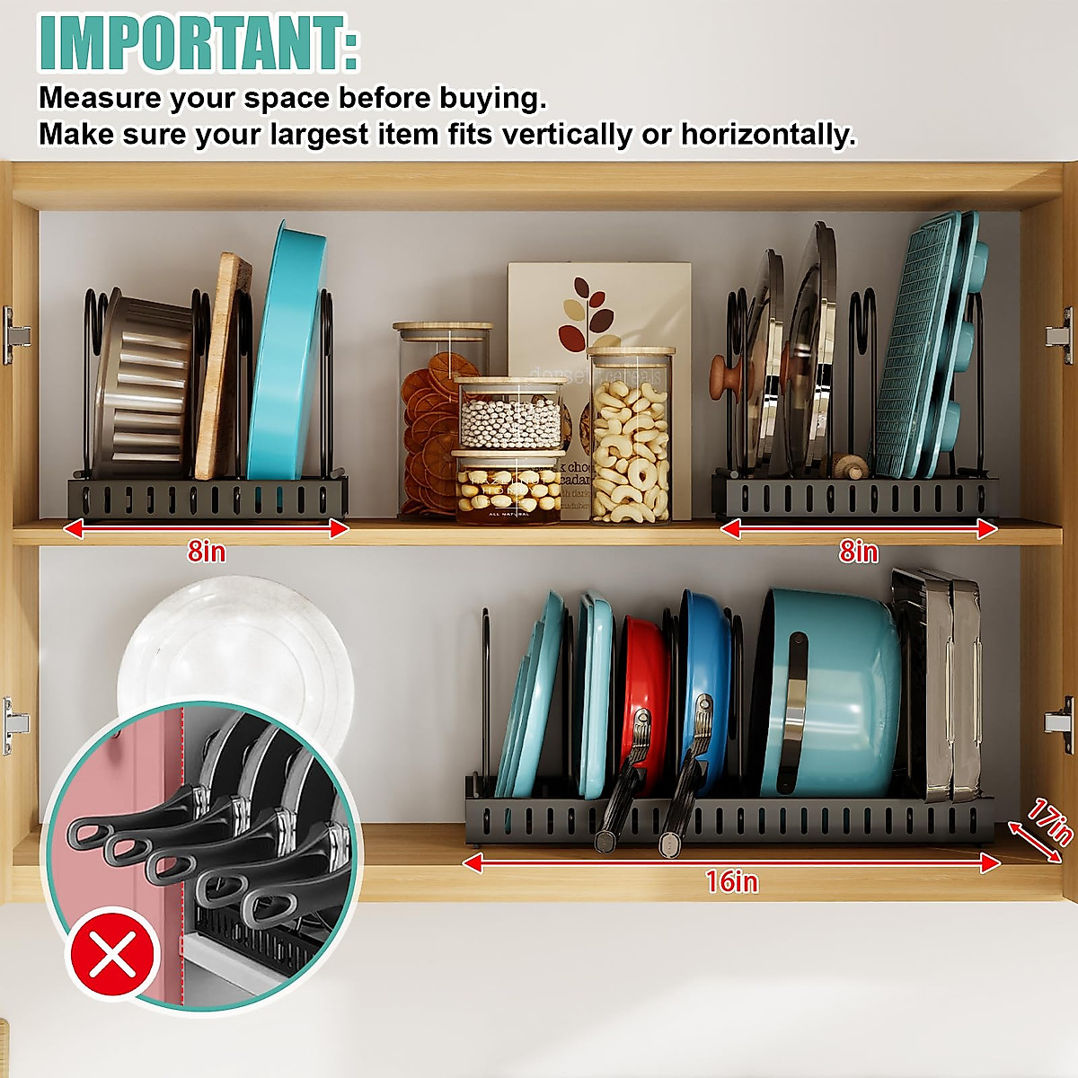 X-cosrack 15 Dividers Pot Pan Lid Rack Bakeware Cupboard Organizer, Expandable, Black