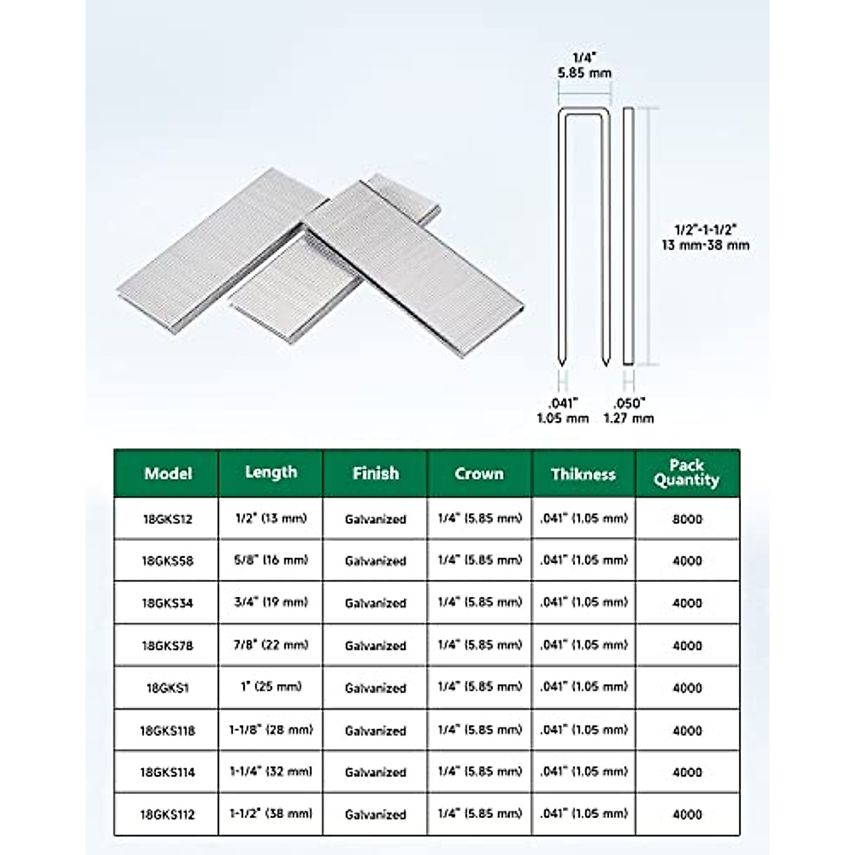 meite 18 Gauge 1/4-Inch Narrow Crown Staples, 1-1/2-Inch Length Heavy Duty Galvanized Upholstery Staples for Electric or Pneumatic Narrow Crown Stapler Guns (4,000 PCS)