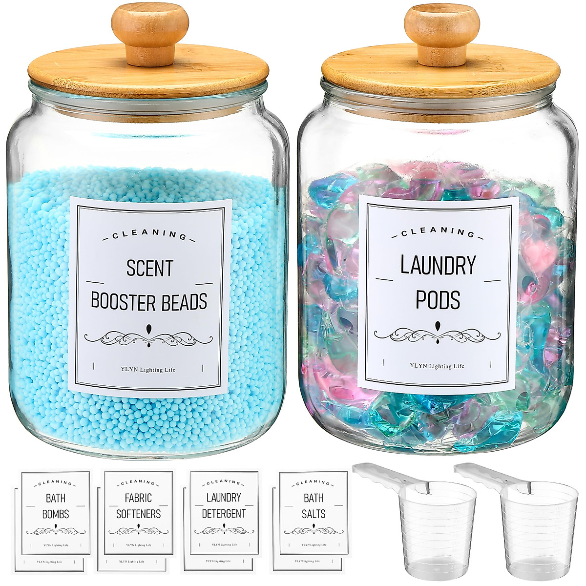 Laundry Pods Container With Airtight Bamboo Lid,Glass Jars for Laundry Room Organization Jar. Dishwasher pods container.1/2 Gallon Laundry Jars for Detergent Powder,Scent Boosters,Laundry Room Storage