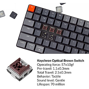 Keychron K3 Version 2, 75% Layout 84 Keys Ultra-Slim Wireless Bluetooth/USB Wired Mechanical Keyboard with White Backlit, Hot-Swappable Low-Profile Keychron Optical Brown Switch for Mac Windows