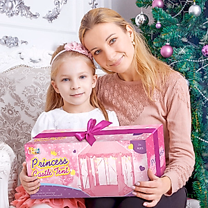 Princess Tent Girls Large Playhouse,Gift for 3 4 5 6 7 8+ Year Girl, Doll Dream House Castle Play Tent with Star Lights Toy for Kids Indoor and Outdoor Activity,Ideal Gift,57'' x 55'' (DxH)