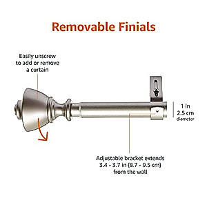 Amazon Basics 1-Inch Wall Curtain Rod with Urn Finials, 72" to 144", Nickel