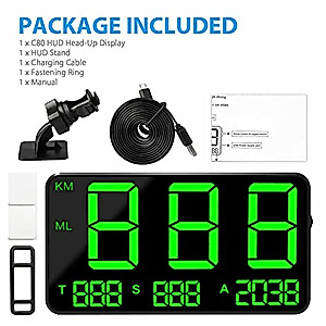 Fastsun C80 Car Heads up Display, 4.5" Large Screen Digital Speedometer Car GPS MPH/KM/h HUD Display with Driving Speed & TIME, Over-Speed Alarm for All Vehicle, SUV, Bicycle, Motorcycle, Truck