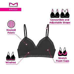 Maidenform Women's Lacy Triangle, Lace Bra with Convertible Straps, Wireless Bralette, White, X Large