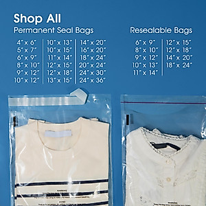 Spartan Industrial - 14” X 20” (500 Count) Self Seal Clear Poly Bags with Suffocation Warning for Packaging, Clothes & Shipping - Resealable Glue