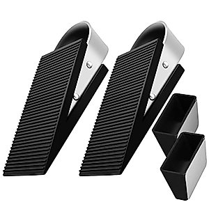 Techoln Heavy Duty Door Stopper, Rubber Wedge,304 Stainless Steel Security Door Stops,Suitable for All Floor Surfaces, with Hangers for Easy Storage (2, Black)