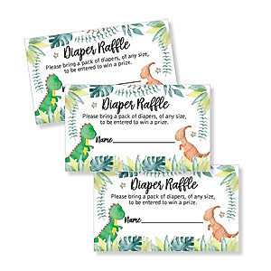 All Ewired Up 50 Dinosaur Diaper Raffle Tickets Diaper Raffle Ticket Lottery Insert Cards Baby Shower Invitations, Supplies and Games for Baby Reveal Party, Gender Neutral Bring a Pack of Diapers