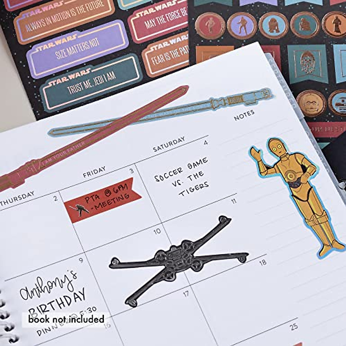 Star Wars x Erin Condren Classic Sticker Book - 254 Stickers Total. 12 Mixed Metallic Sticker Sheets. 5" x 7.75". Fun and Functional Star Wars Designs by Erin Condren.