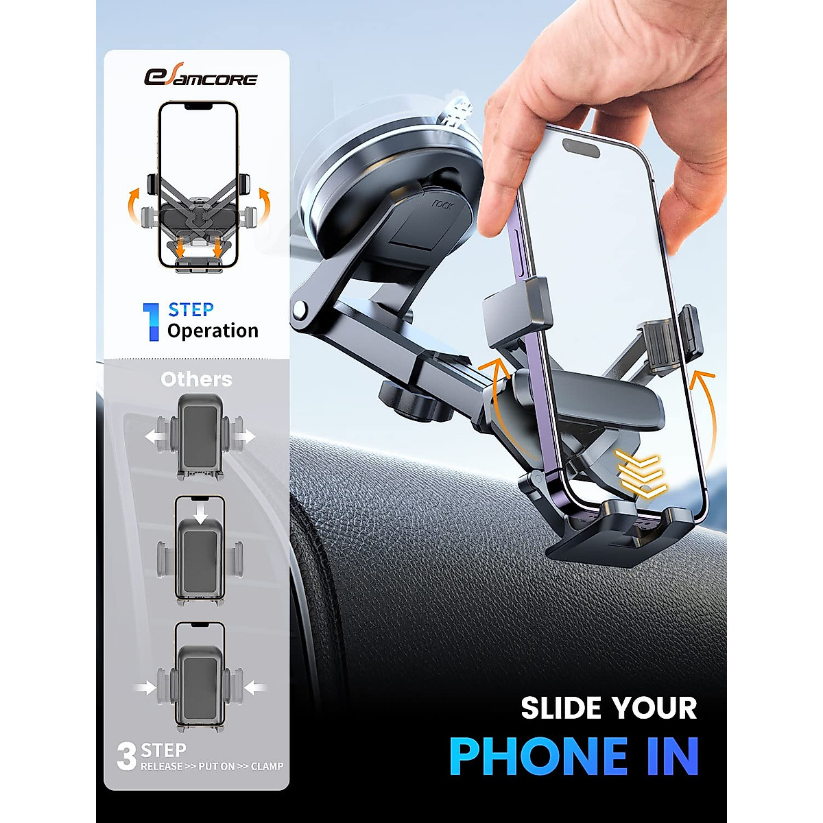 eSamcore Windshield Phone Mount for Car, Car Vent Phone Mount Gravity Suction Cup Phone Holder for Car Window Dashboard Car Cell Phone Holder for iPhone 14 Car Mount