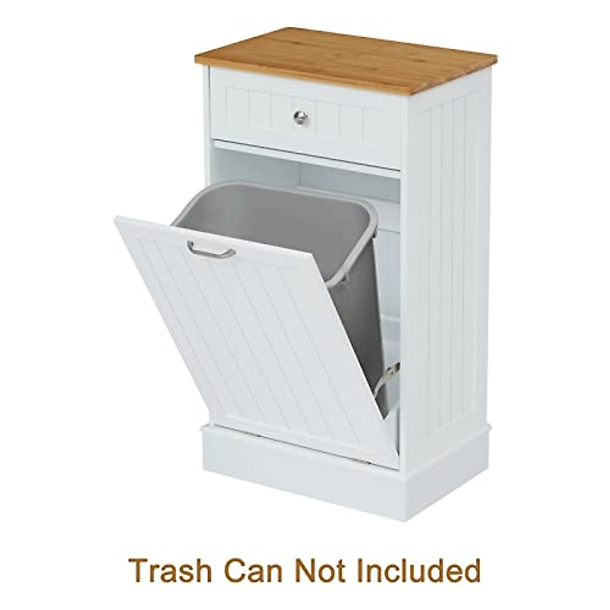 Kinsuite Tilt Out Trash Bin - White Wooden Trash Cabinet, Free Standing Kitchen Trash Can, Holder & Recycling Cabinet with Hideaway Drawer, Removable Bamboo Cutting Board