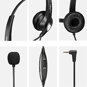 Callez Phone Headset with Noise Cancelling Microphone and Volume Control, Office 2.5mm Telephone Headsets Compatible with Panasonic AT&T ML17929 Vtech Uniden Cisco Grandstream Cordless Phones
