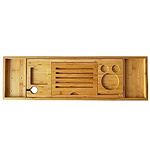 YEBDD Extendable Bathtub Tray Wooden Bath Organizer Rack Bathroom Book Wine Tablet Holder Reading Shelf Bath Tray