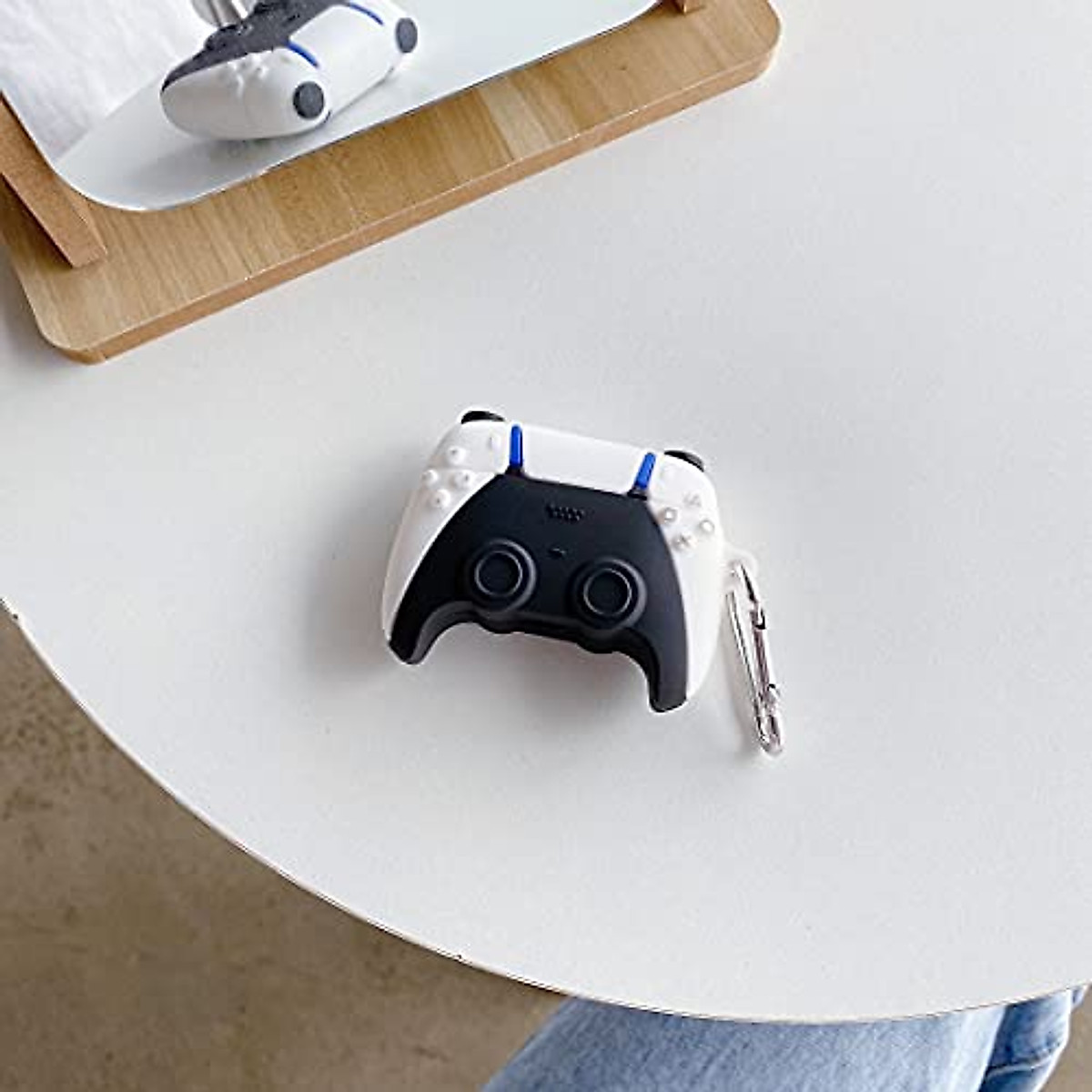 Ponnky Airpods 1st / 2nd Case Protective Shockproof Case Cover with Keychain for Boys Girls,3D Game Controller Cute Design Unique Stylish Accessories Silicone Cover(White Black)