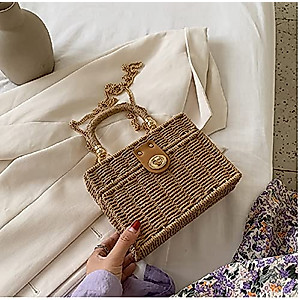 Handwoven Rattan vintage purse Bag Natural Chic Casual Handbag Beach Sea tote Basket Straw vacation Bag (Brown)