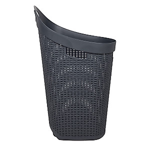 Mind Reader 60L Rolling Laundry Hamper, Clothes Basket, Wheels, Wicker Style, Plastic, 19.5"L x 14.75"W x 29.25"H, Grey