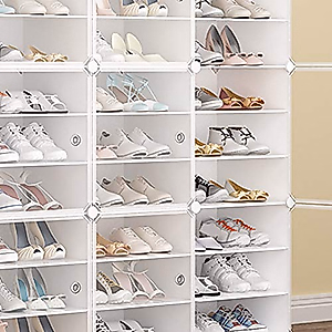 Portable Shoe Storage Organzier Tower, Dust-proof Shoe Rack Shelf Plastic Shoe Storage Cabinet with Doors, Foldable Shoe Storage Rack for Sneaker Collection Heels, Boots, Slippers (4 x 12-tier)