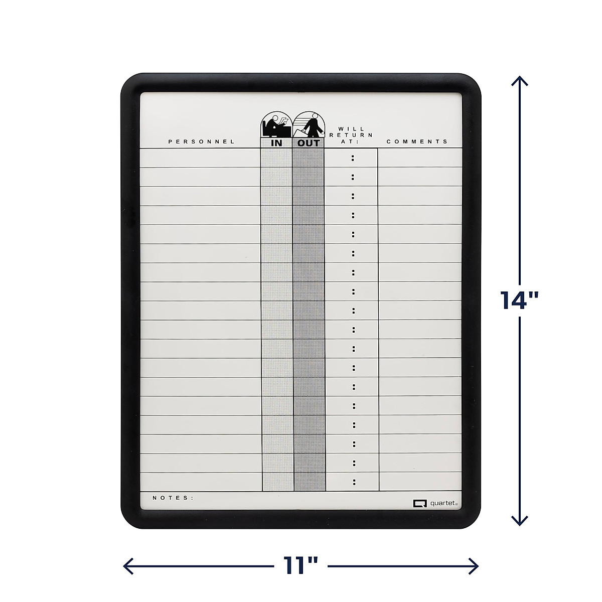 Quartet In/Out Board, 11" x 14", DuraMax Porcelain, In and Out Board, Classic Gray, Black Frame (750), Gray/White, 11 x 14 Inches (Tracks 18 Names)