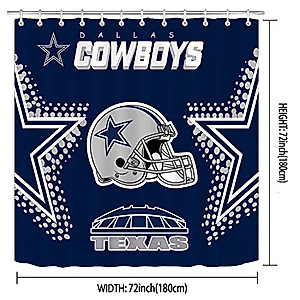 Namdeva 4PCS Sports Shower Curtain Set, American Football Helmet Stadium Grey Dots White Quotes Navy Blue Texas Star Touchdown Man Cave Bathroom Decor, Non-Slip Bath Mat, Gifts for Men Teenage Boys