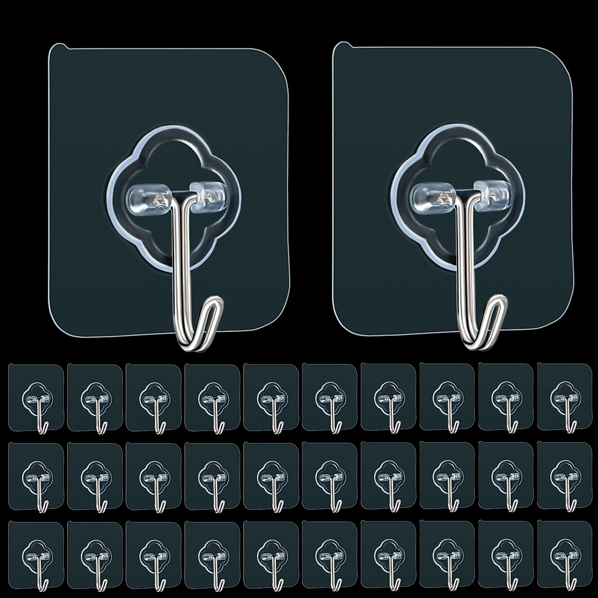 Adhesive Hooks, 32 Pack 33lb(Max) Sticky Hooks, Transparent Reusable Removable Adhesive Hooks for Hanging, Wall Hooks for Hanging Can be Use for Kitchen Bathroom Shower Outdoor Home Improvement