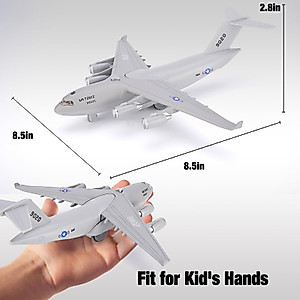 Crelloci Air Force Diecast Plane Toy with Lights & Sounds Pull Back, Grey Metal Military Model Airplane, Army Aircraft Fighter Toy, Play Vehicle for Kids Boys Toddlers Ages 3+