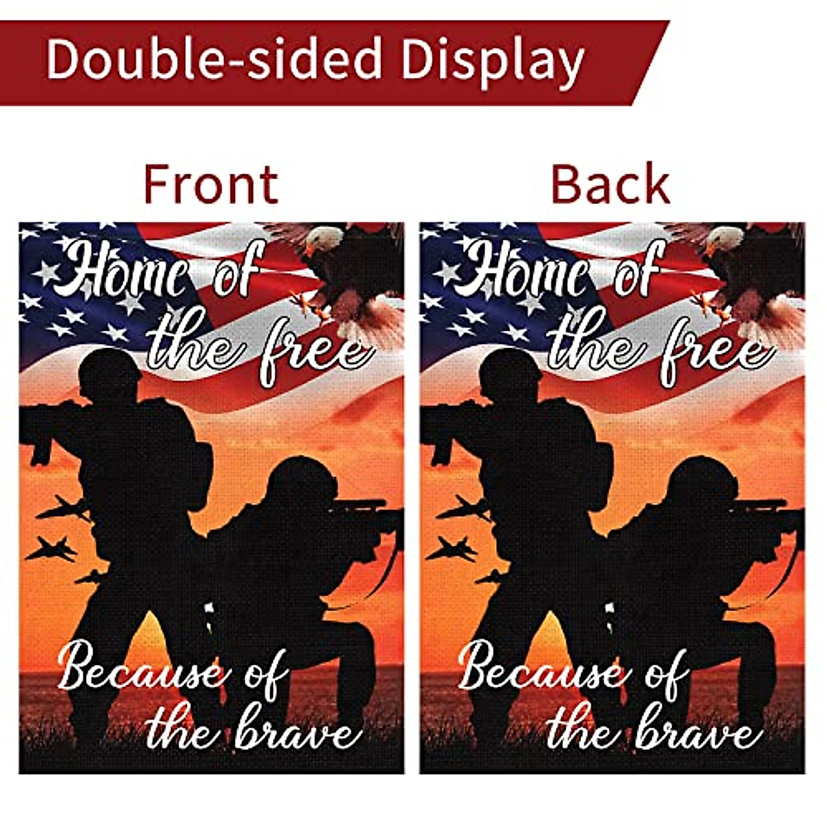 Patriotic Memorial Day Garden Flag Home of The Free Because of The Brave Soldier Garden Flags 4th of July 12x18 Inch Double Sided Burlap Yard Banner for Spring Summer Outdoor Decor(ONLY FLAG)