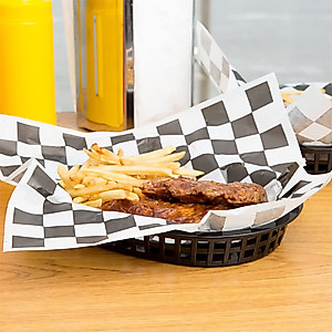 LyyGuanYoo 40 Pack Fast Food Baskets, Reusable Deli Fast Food Storage Baskets, 10.5 x 7 Inch Black Plastic Baskets, Food Service Tray Holder Set for Fruit, Hot Dogs, Burgers, Fries, Snacks,Picnic