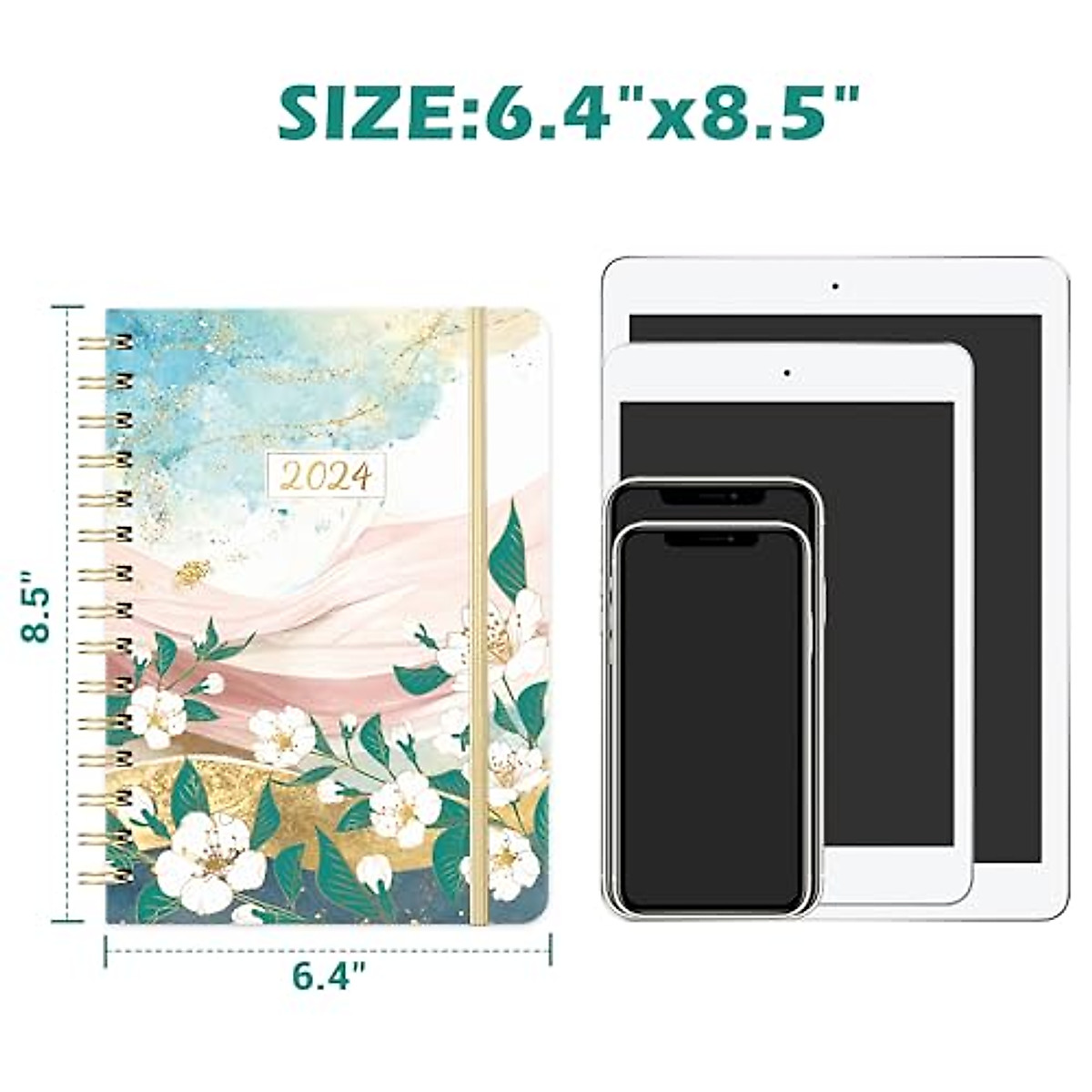 2024 Planner - 2024 Planner Weekly and Monthly, Jan 2024 - Dec 2024, Planner 2024 with Tabs, 6.3" x 8.4", 2024 Calendar Planner with Back Pocket + Thick Paper + Twin-Wire Binding