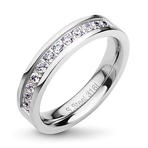 555Jewelry Womens Stainless Steel Real Solid Cubic Zirconia CZ Diamond Sparkle Shiny Engagement Wedding Promise Fashion Band Classic Jewelry Band Ring, Silver Size 6