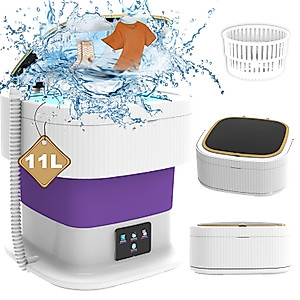 Mini Washing Machine, 11L Large Capacity Portable Washing Machine, Collapsible Foldable Washer and Dryer with Spin for Travel, Socks, Baby Clothes