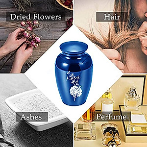 Small Keepsake Urn with Free Necklace, Mini Funeral Urn for Human Ashes, Dandelion Stainless Steel Ashes Holder with Funnel Velvet Bag (Blue)