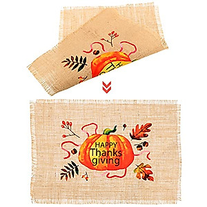 LUOZZY 4pcs Thanksgiving Home Dinner Decoration Jute Mats Pumpkin Table Mat Insulation Mats for Kitchen
