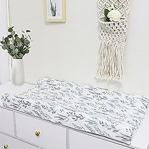 Diaper Changing Pad Cover, Soft Breathable Fabric Baby Stretchy Changing Table Pad Cover, Jersey Knit Changing Table Sheets for Boys and Girls, Green Leaf