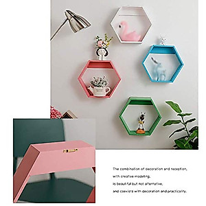 PIBM Stylish Simplicity Shelf Wall Mounted Floating Rack Shelves Wooden Lattice Simple Hexagon Collection Display Stand Storage Bedroom Living Room,5 Colors, Blue , 30x8x26cm