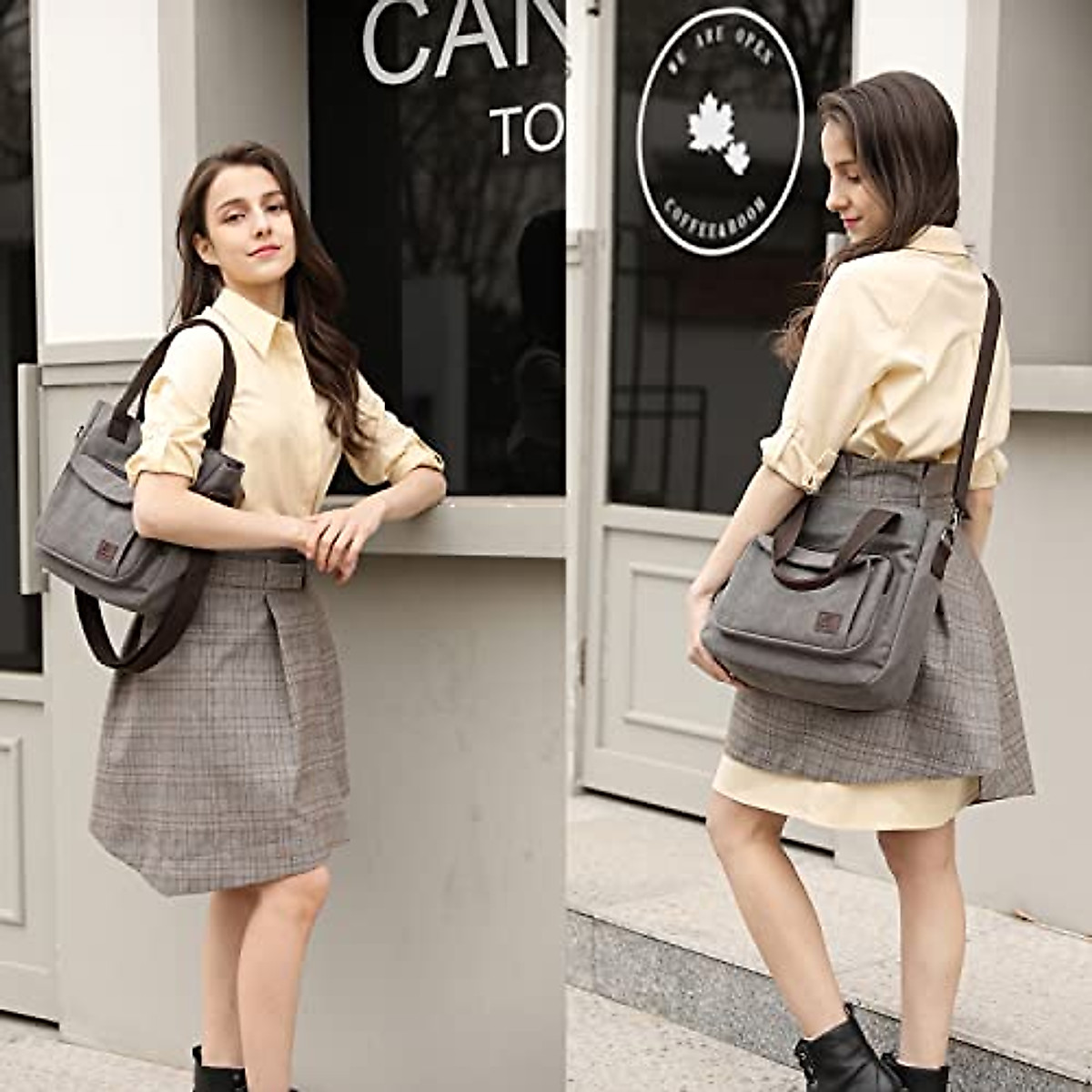 ZHIERNA Canvas Tote Purse for Women, Vintage Crossbody Shoulder Bags Small Handbag, Multi-pocket Top Handle Work Bag(Grey)