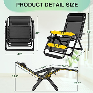 Suteck Oversized Zero Gravity Chair,33In XXL Outdoor Recliner Chair w/Removable Cushion&Headrest, Camping Lounge Chair w/Upgraded Lock&Footrest, Reclining Patio Chairs for Indoor Outdoor,500LBS