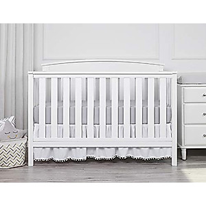 TILLYOU Ruffled Crib Skirt with Pompoms, Microfiber Nursery Crib Toddler Bedding Skirts for Baby Boys Girls, 14'' Drop, White