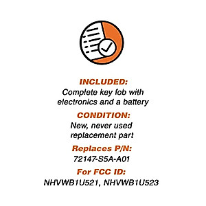 For 01-05 Honda Civic EX LX DX, 03-07 Honda Pilot Keyless Entry Remote Key Fob 3btn NHVWB1U521, NHVWB1U523, 72147-S5A-A01-2 PACK