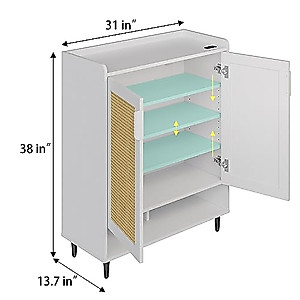 OLD CAPTAIN Shoe Storage Cabinet, 5-Tier Modern Entryway Organizer Cabinet with Door,Deodorisation and Automatic Lighting (White Rattan)