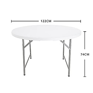 Aoeiye TL-48Y 4ft Round Folding Table Plastic Fold in Half w/Handle Heavy Duty Portable Indoor Outdoor for Garden Party Picnic Camping BBQ Dining Kitchen Wedding Market Event