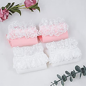 RMSWEETYIL Lace Ruffle Frilly Socks for Women, Cute Lace Ankle Socks (2 Pairs-white+pink)