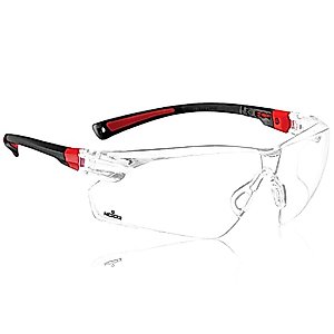 NoCry Clear Safety Glasses for Men and Women; Lightweight Work Glasses with Adjustable Frames and No-Slip Grips; Scratch Resistant Anti Fog Safety Glasses with Superior UV Protection, Black & Red