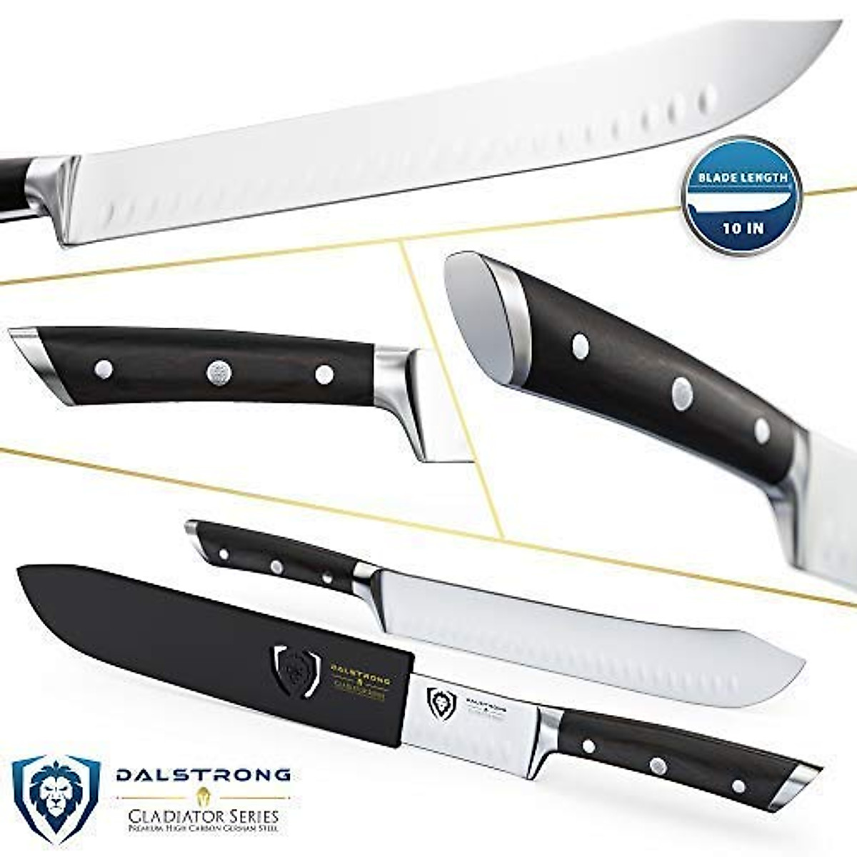 Dalstrong The Gladiator Series Elite Bull Nose Butcher Knife 10" Bundled with Premium Whetstone Kit - #1000/#600 Grit