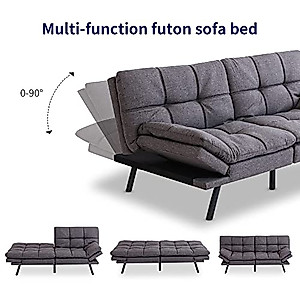 Opoiar Futon Sofa Bed,Small Splitback Linen Fabric Memory Foam Couch,Modern Convertible Love seat for Compact Living Spaces,Studio,Apartment,Dorm,Guest Room,Home Office 71”/Grey Sofa